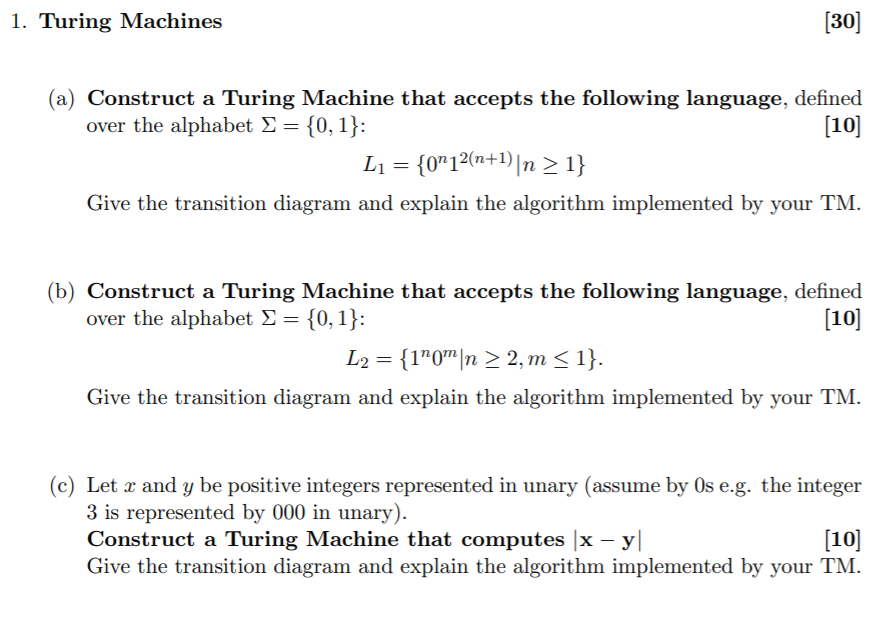 1. Turing Machines [30] (a) Construct a Turing | Chegg.com