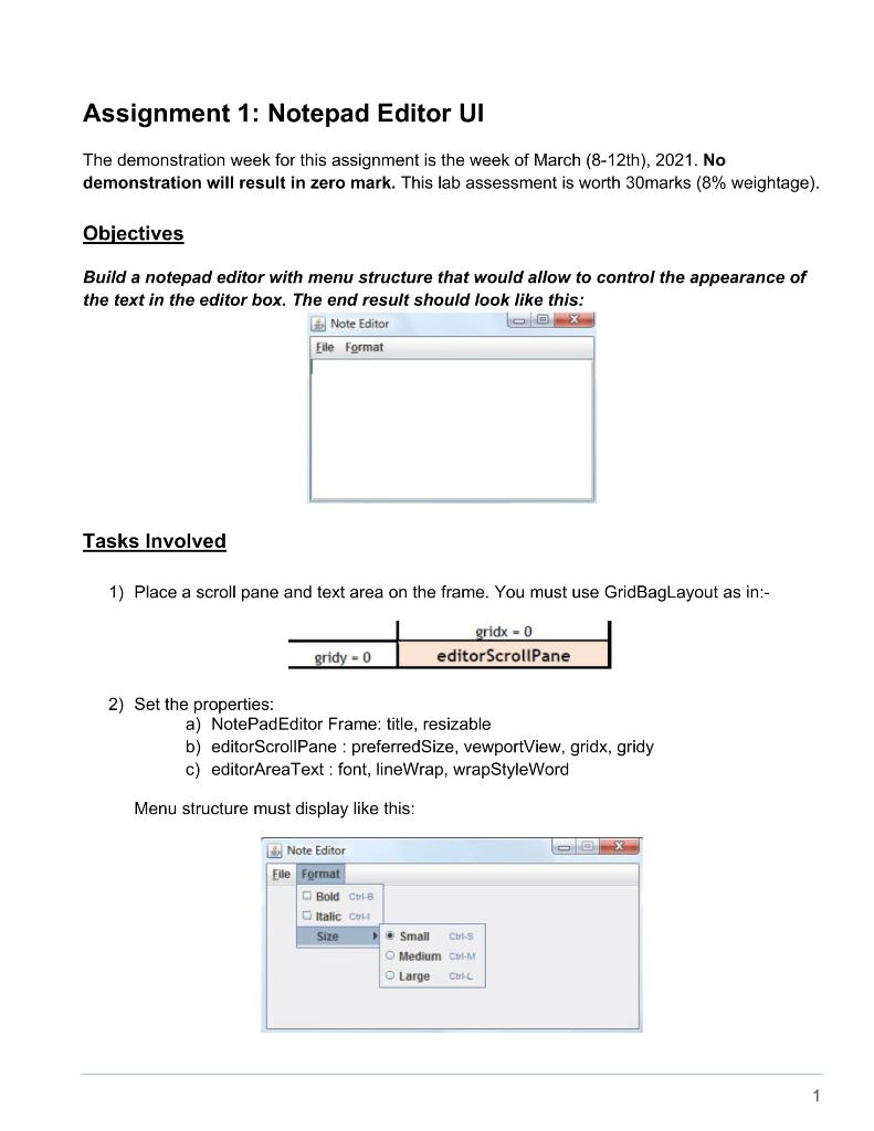 Assignment 1: Notepad Editor UI The demonstration | Chegg.com