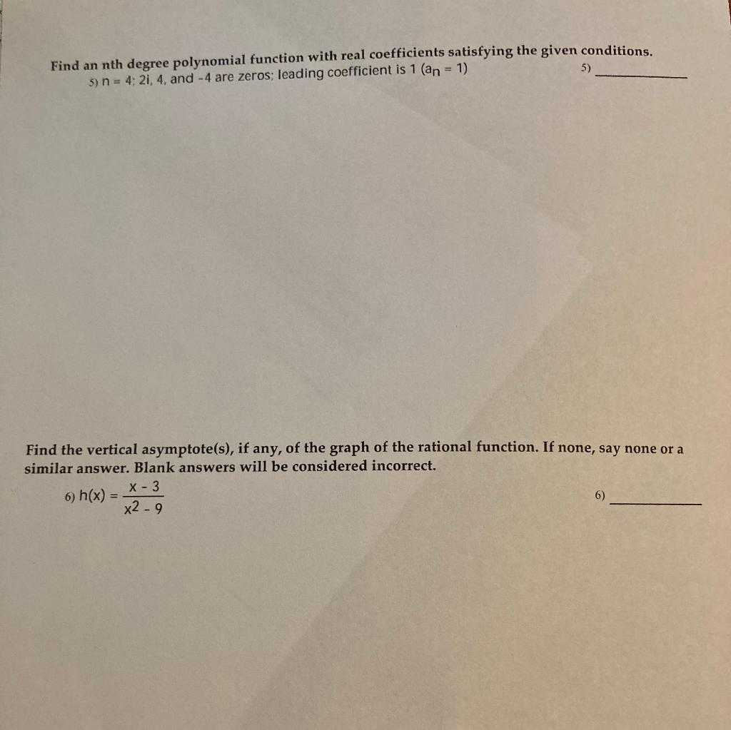 Solved Find An Nth Degree Polynomial Function With Real