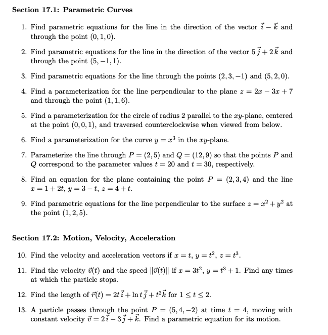 Solved Section 17.1: Parametric Curves 1. Find parametric | Chegg.com