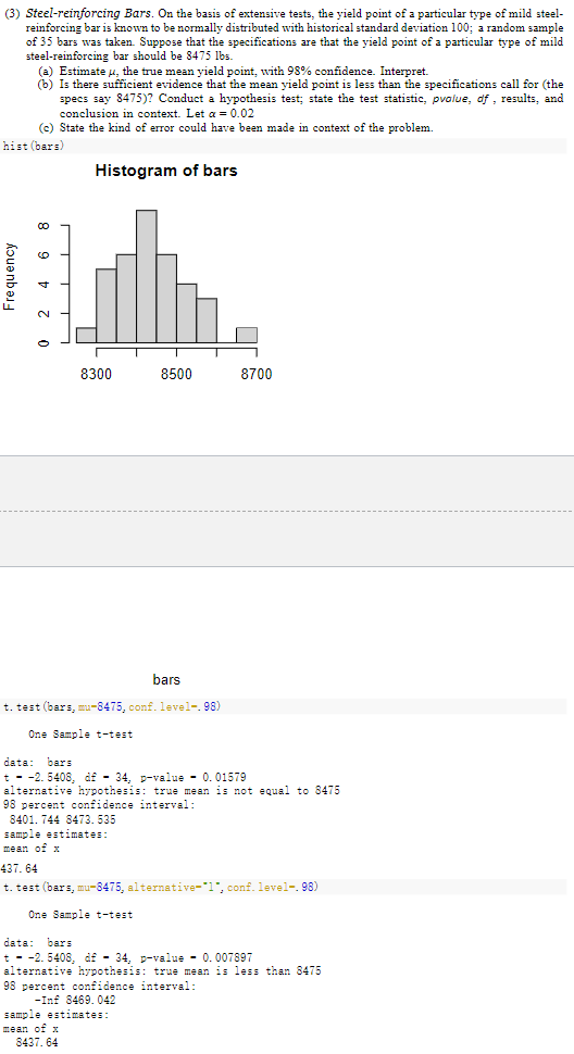 Solved (3) Steel-reinforcing Bars. On the basis of extensive | Chegg.com