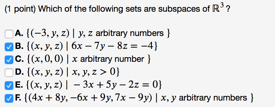 Solved (1 point) Which of the following sets are subspaces | Chegg.com