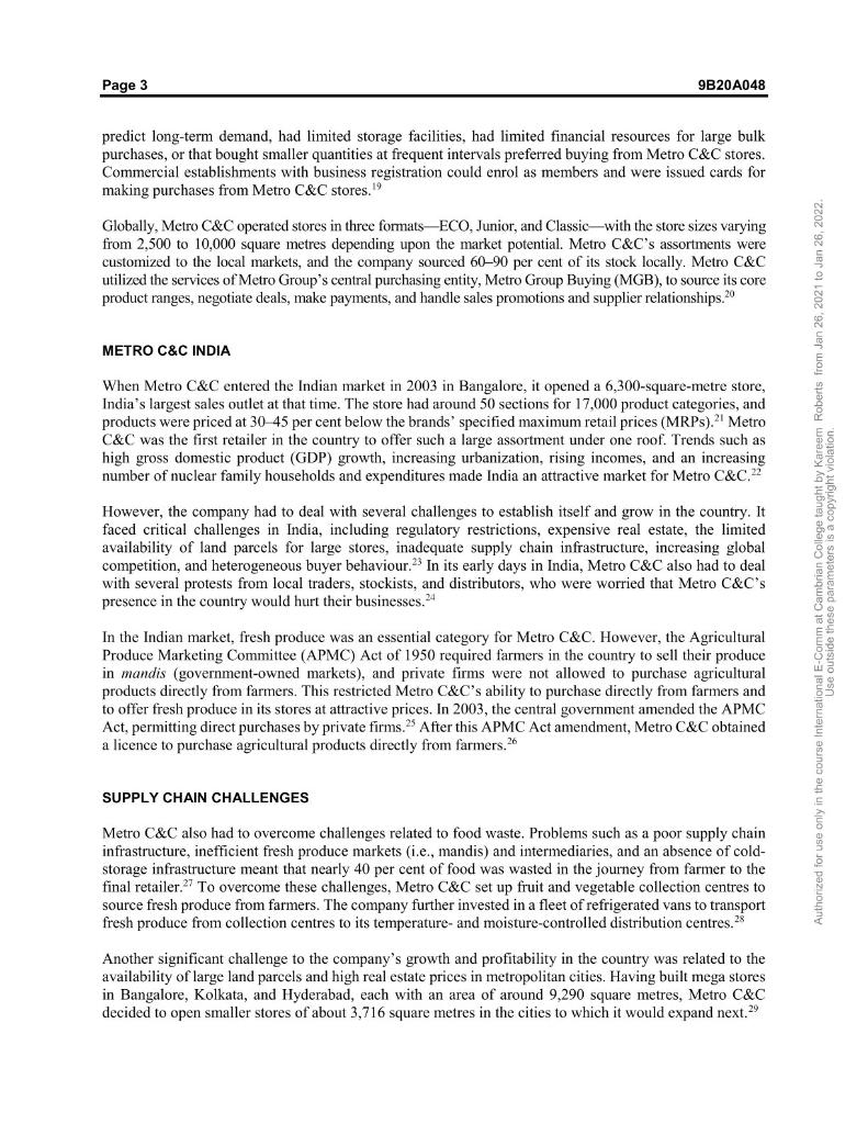 Solved What key challenges is Metro C&C facing from | Chegg.com