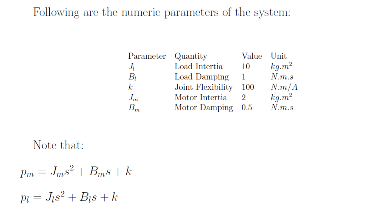 Solved Following Are The Numeric Parameters Of The System 1