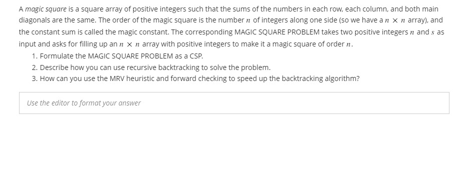 Solved A magic square is a square array of positive integers | Chegg.com