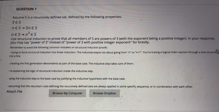 Solved QUESTION 1 Assume S is a recursively defined set, | Chegg.com