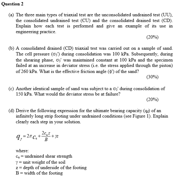 uestion2 (a) The three main types of triaxial test | Chegg.com
