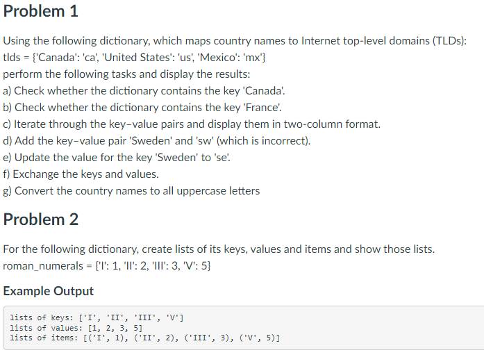 Solved Using the following dictionary, which maps country | Chegg.com