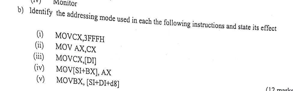Solved Monitor b) Identify the addressing mode used in each | Chegg.com