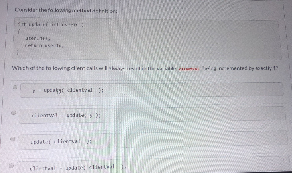 Solved Consider the following method definition: int | Chegg.com