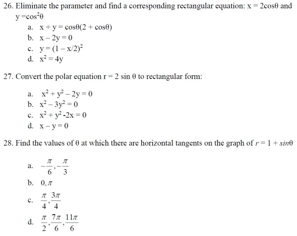 Solved 26. Eliminate the parameter and find a corresponding | Chegg.com
