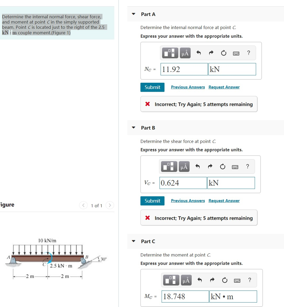 Solved Determine The Internal Normal Force Shear Force And