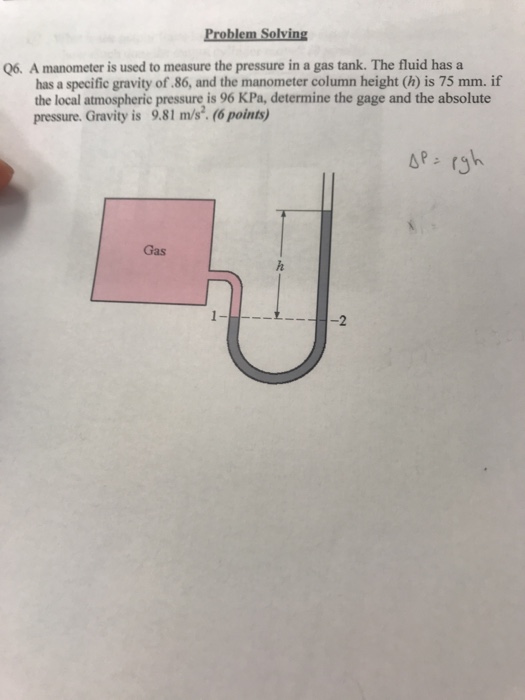 Solved Problem Solving 06. A manometer is used to measure | Chegg.com