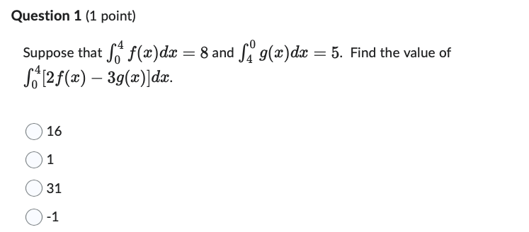 Solved Suppose that ∫04f(x)dx=8 and ∫40g(x)dx=5. Find the | Chegg.com