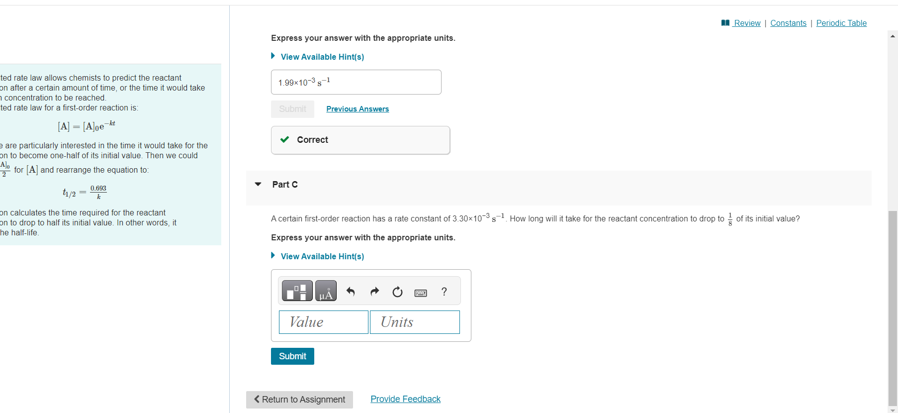 Solved Half-life equation for first-order reactions: | Chegg.com
