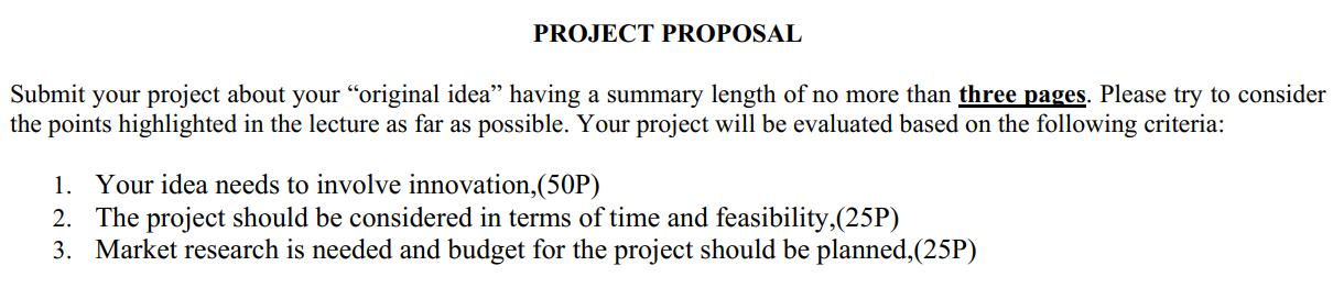 Submit your project about your "original idea" having | Chegg.com