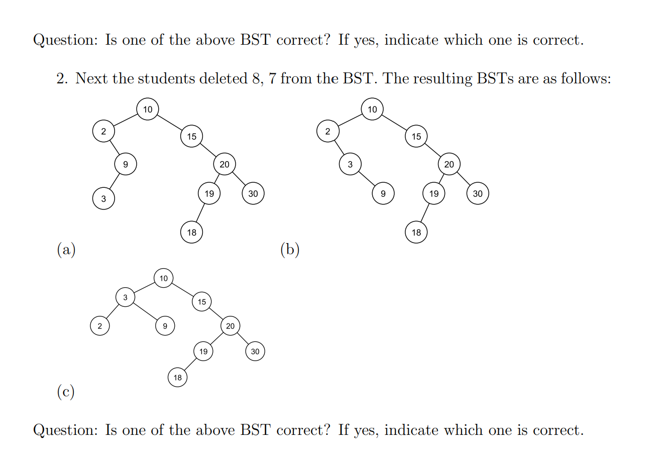Solved Question: Is one of the above BST correct? If yes, | Chegg.com