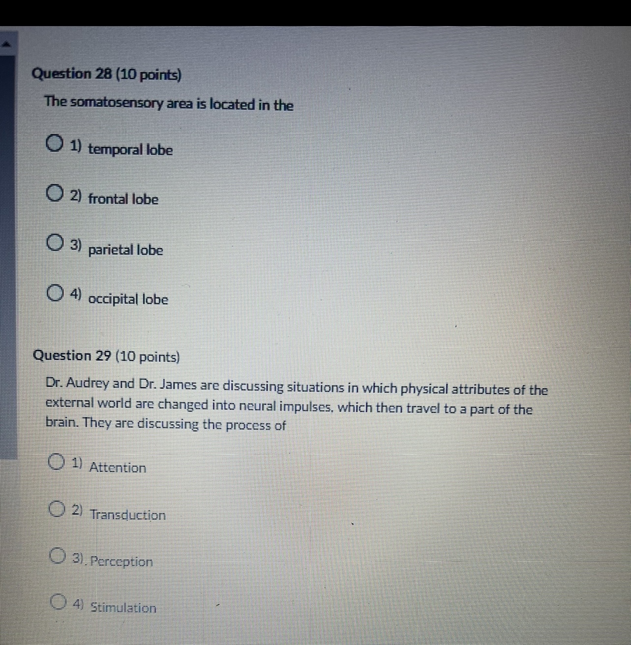 3) Perception 4) Stimulation uestion 30 ( 10 points) | Chegg.com