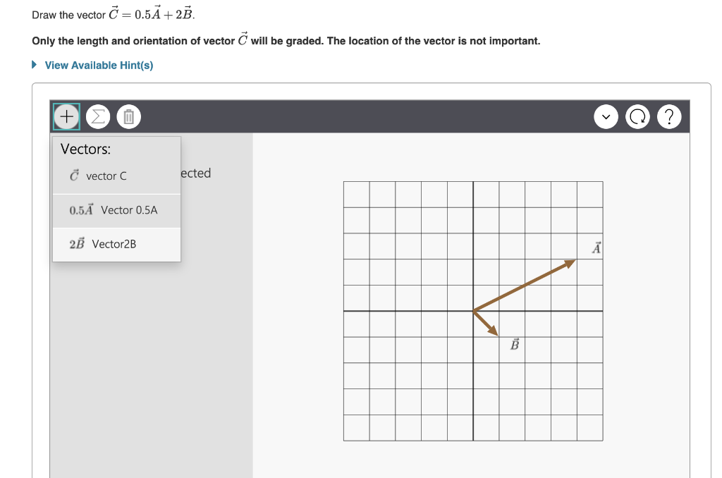 Solved Draw the vector C = 0.5A+2B. Only the length and | Chegg.com