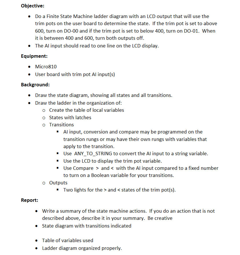 Solved - Do a Finite State Machine ladder diagram with an | Chegg.com