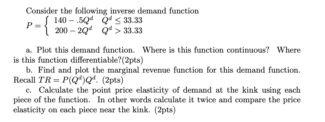 Solved Consider the following inverse demand function 140 – | Chegg.com