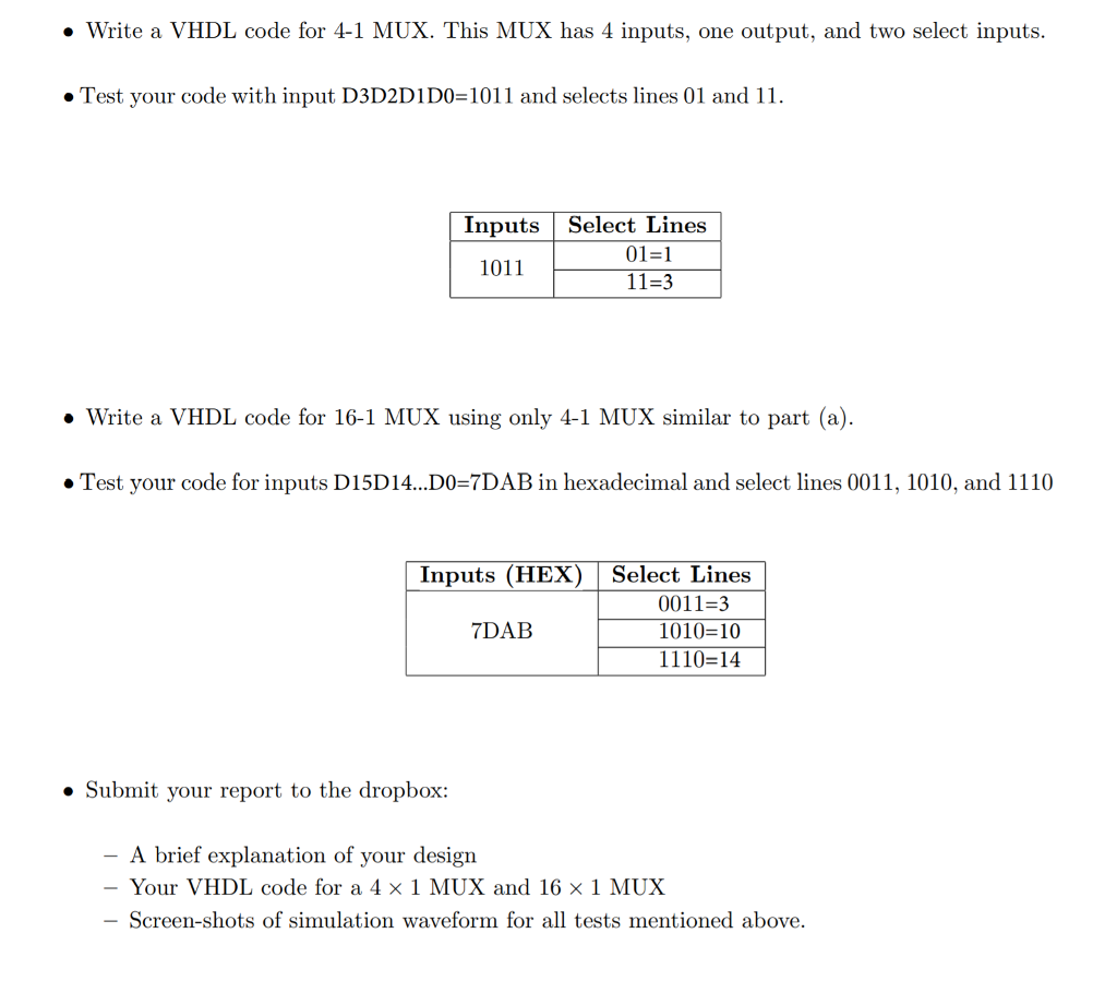 Solved Write a VHDL code for 4-1 MUX. This MUX has 4 inputs, | Chegg.com