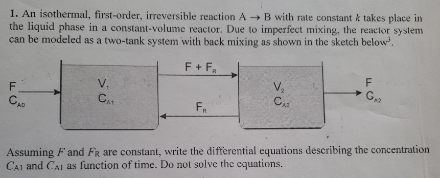 Solved 1. An isothermal, first-order, irreversible reaction | Chegg.com