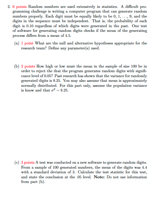 Solved 2. 6 points Random numbers are used extensively in | Chegg.com