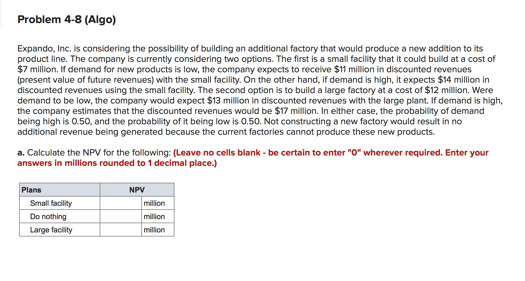 Solved Problem 4-8 (Algo) Expando, Inc. is considering the | Chegg.com