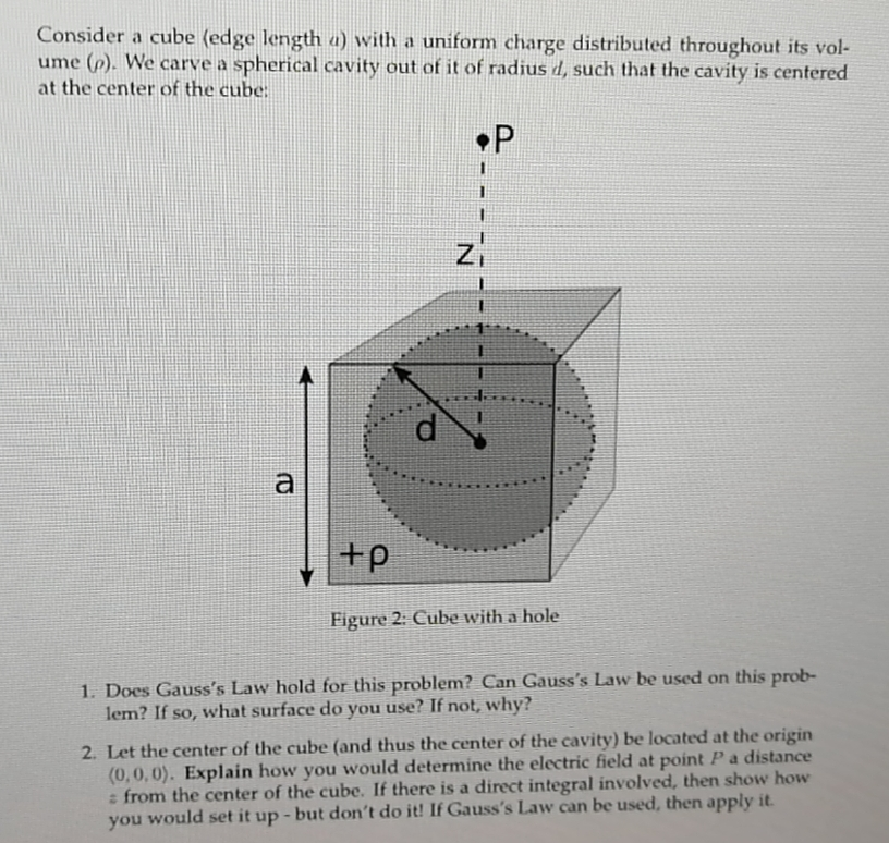 Solved Consider a cube (edge length u) with a uniform charge | Chegg.com