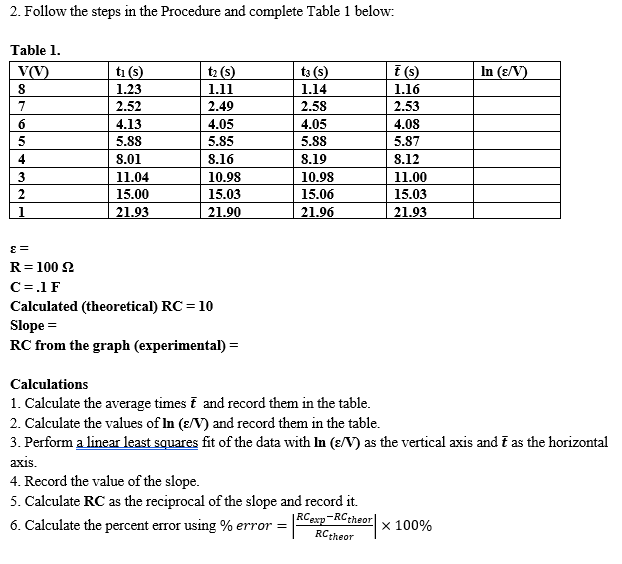 Question: How do I calculate ln (ɛ/V) for the given | Chegg.com