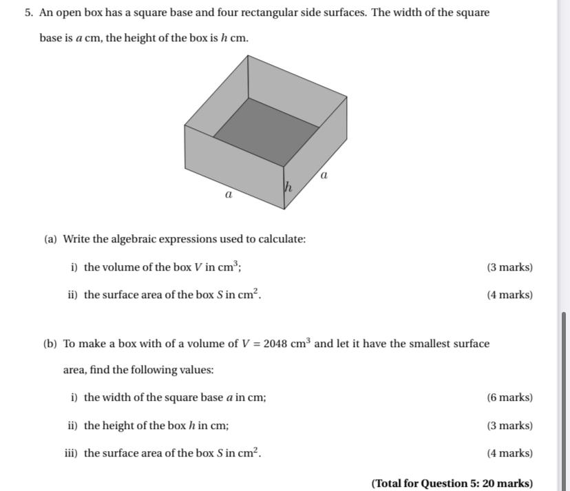 Solved 5. An open box has a square base and four rectangular | Chegg.com