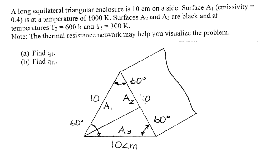 Solved A long equilateral triangular enclosure is 10 cm on a | Chegg.com