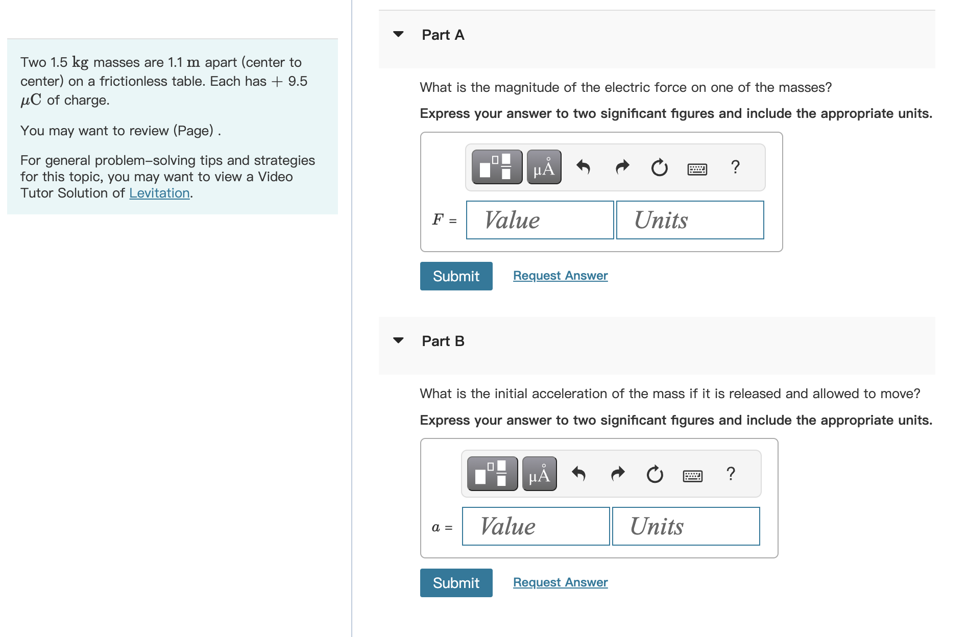 Solved Two 1.5 kg masses are 1.1 m apart (center to center) | Chegg.com