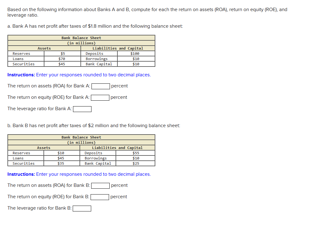 Solved Based on the following information about Banks A and | Chegg.com