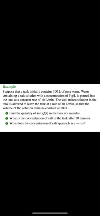 Solved Example Suppose that a tank initially contains 100 L | Chegg.com