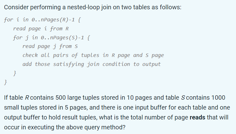 Consider performing a nested-loop join on two tables | Chegg.com