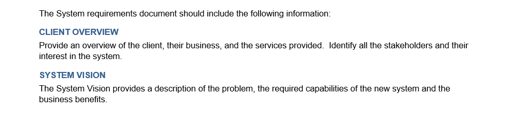 The System requirements document should include the | Chegg.com