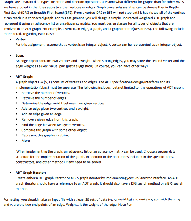 Solved Graphs are abstract data types. Insertion and | Chegg.com