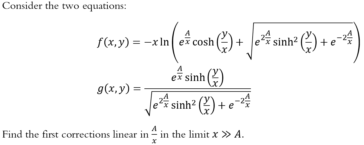 Solved ex sinh() Consider the two equations: f(x,y) = -x In | Chegg.com