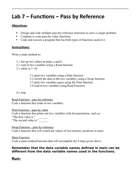 Solved Lab 7 Functions Pass by Reference Design and code | Chegg.com