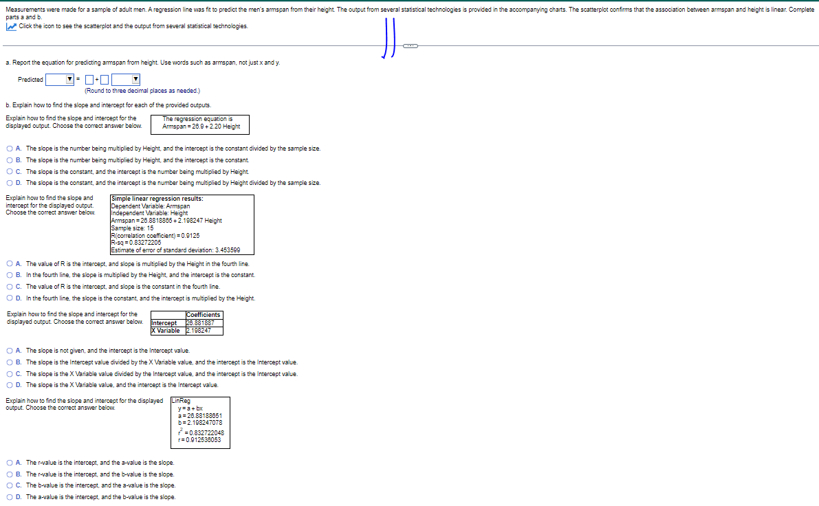 Solved a. Report the equation for predicting amspan from | Chegg.com