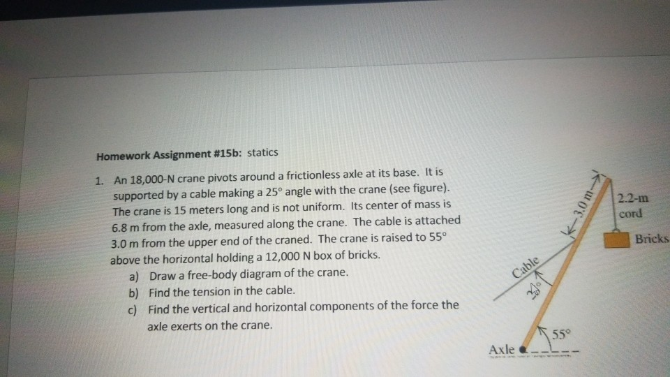 Solved Homework Assignment #15b: statics 3.0 m- 2.2-m cord | Chegg.com