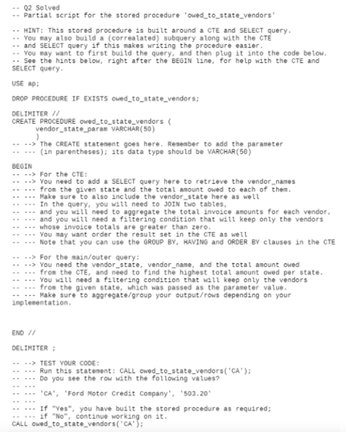Solved Q.2) (30 points) Develop a stored procedure that will | Chegg.com
