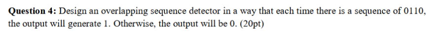 Solved Question 4: Design an overlapping sequence detector | Chegg.com