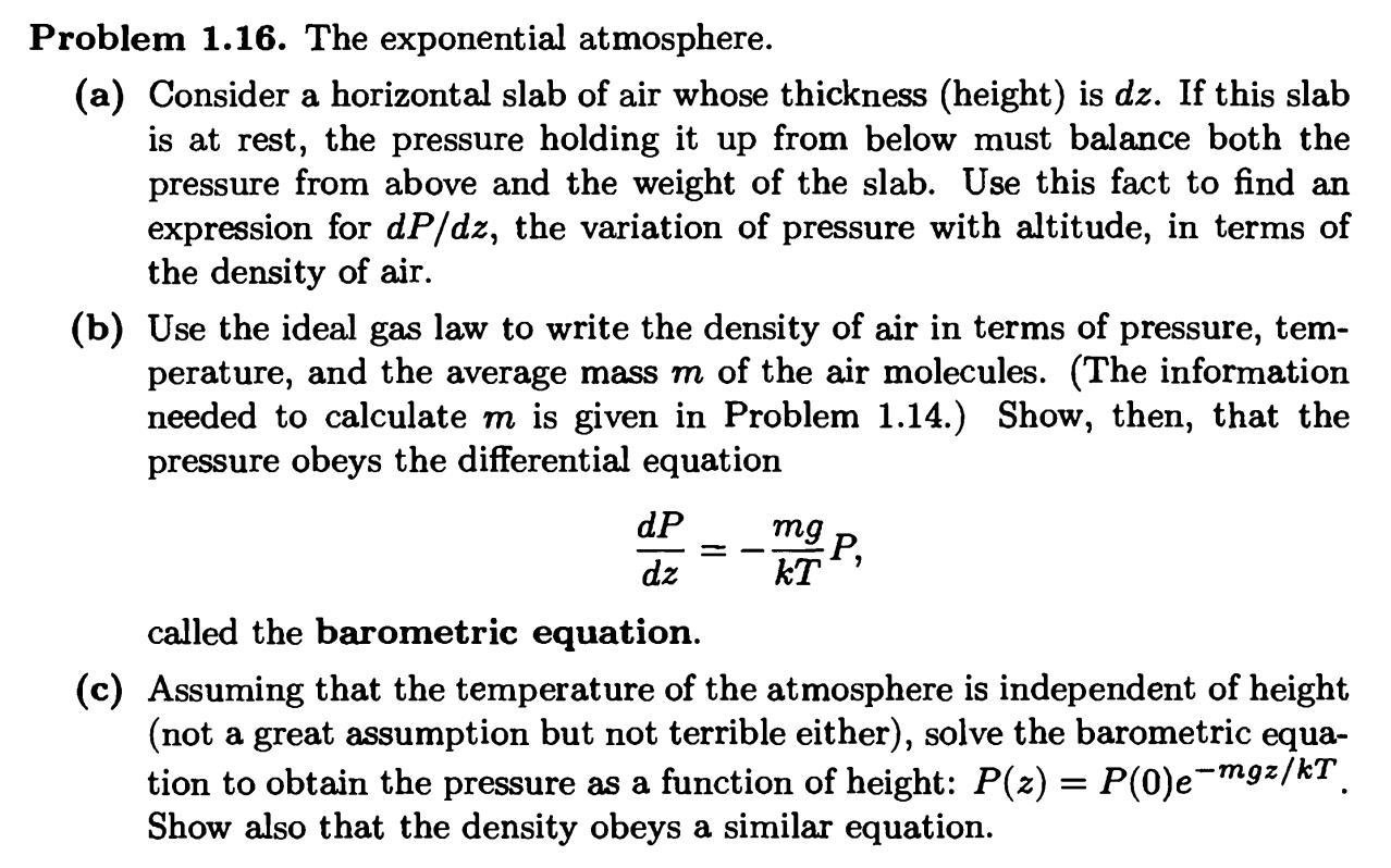 Solved a Problem 1.16. The exponential atmosphere. (a) | Chegg.com