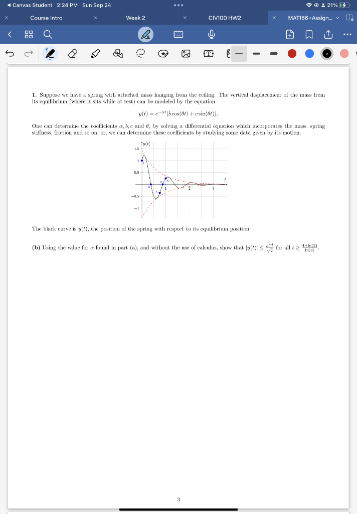 Solved 1. Suppose we have a spring with attached mass | Chegg.com