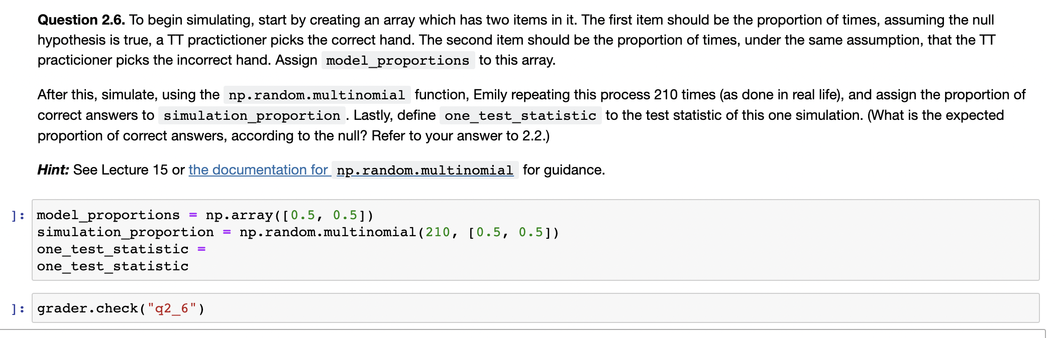 Question 2.4. Define the function test_statistic | Chegg.com