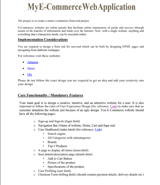 MyE-Commerce WebApplication The project is to create | Chegg.com