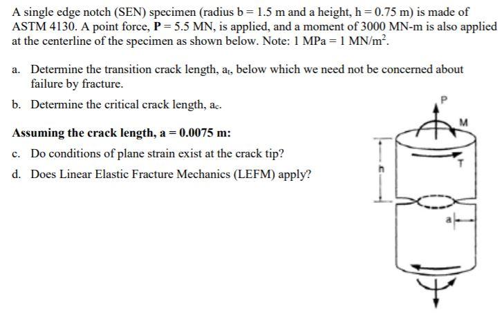 Solved A single edge notch (SEN) specimen (radius b= 1.5 m | Chegg.com